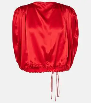THE SEI Gathered Silk Satin Crop Top