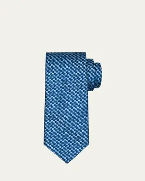 Charvet Zigzag Woven Silk Neck Tie 8-blu