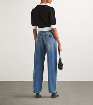 Prada Triangle Wide-leg Jeans - Blue