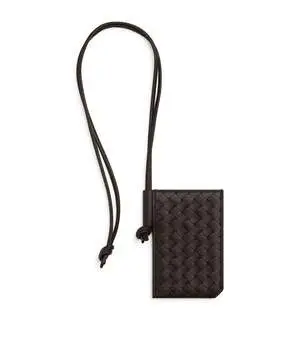 Bottega Veneta Leather Intreccio Badge Holder Brown