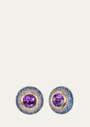 EMILY P. WHEELER 18k Yellow Gold Ombre Amethyst And Sapphire Button Stud Earrings