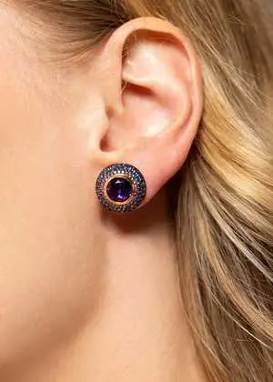 EMILY P. WHEELER 18k Yellow Gold Ombre Amethyst And Sapphire Button Stud Earrings