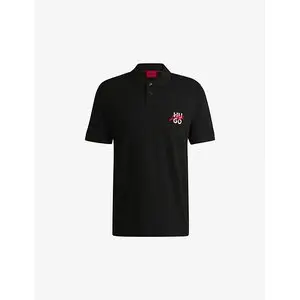 Hugo Double-logo Cotton-piqué Polo Shirt - Black