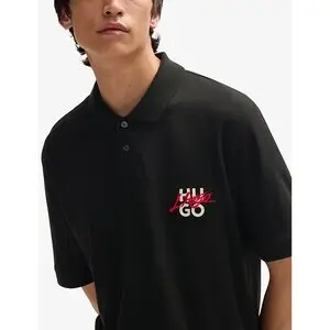 Hugo Double-logo Cotton-piqué Polo Shirt - Black