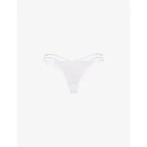 Agent Provocateur Rosia Bow-embroidered Mid-rise Woven Thong - White