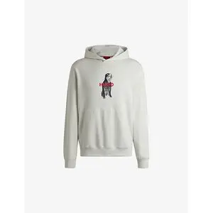 Hugo Animal-graphic Regular-fit Cotton-jersey Hoody - Natural