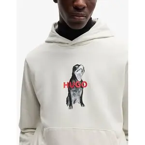 Hugo Animal-graphic Regular-fit Cotton-jersey Hoody - Natural