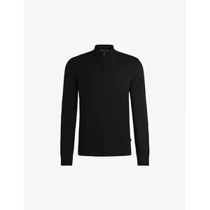 BOSS Zip-neck Regular-fit Wool-knitted Jumper - Black