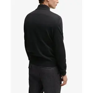 BOSS Zip-neck Regular-fit Wool-knitted Jumper - Black