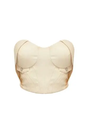 JENDUE Chaby Strapless Corset Crop Top - Ecru