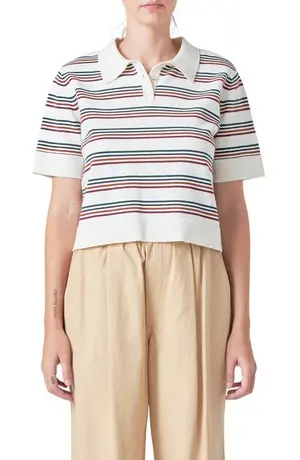 GREY LAB Stripe Short Sleeve Polo Sweater - White Multi