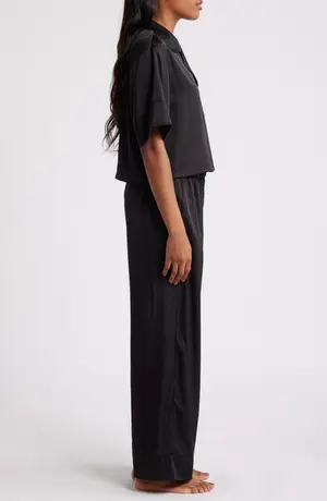 OPEN EDIT Boxy Everyday Satin Pajamas - Black