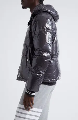 Thom Browne Colorblock Down Puffer Jacket With Removable Hood - Light Grey