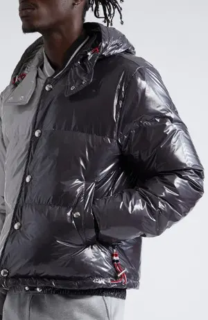 Thom Browne Colorblock Down Puffer Jacket With Removable Hood - Light Grey