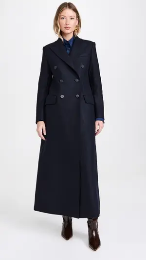 Harris Wharf London Long Pressed Wool Tailored Coat - Navy Blue