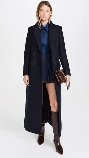 Harris Wharf London Long Pressed Wool Tailored Coat - Navy Blue