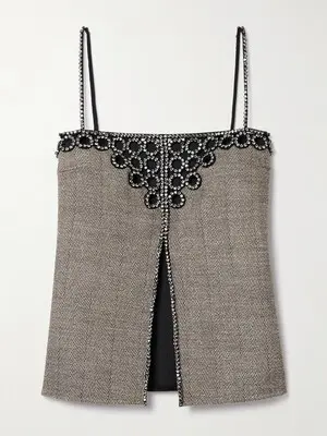 Stella McCartney Crystal-embellished Herringbone Wool-blend Top