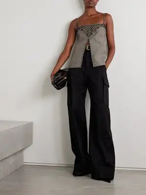 Stella McCartney Crystal-embellished Herringbone Wool-blend Top