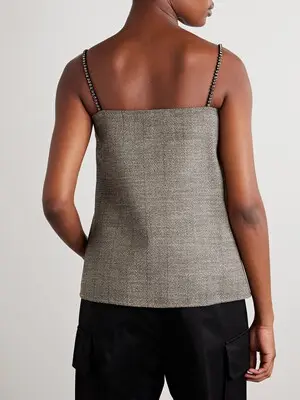 Stella McCartney Crystal-embellished Herringbone Wool-blend Top