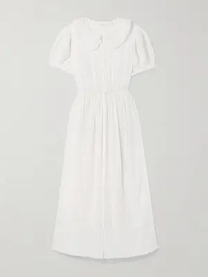 DÔEN Phoebe Lace-trimmed Midi Shirt Dress - White