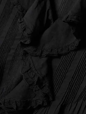DÔEN Henri Ruffled Pintucked Organic Cotton-voile Top - Black