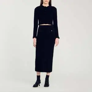 Sandro Velvet Knit Midi Skirt