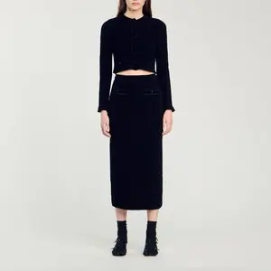 Sandro Velvet Knit Midi Skirt
