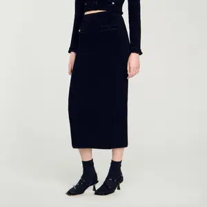 Sandro Velvet Knit Midi Skirt