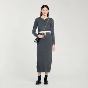 Sandro Maxi Double Waistband Knit Skirt