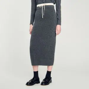 Sandro Maxi Double Waistband Knit Skirt