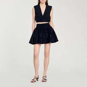Sandro Short Sequinned Skater Skirt