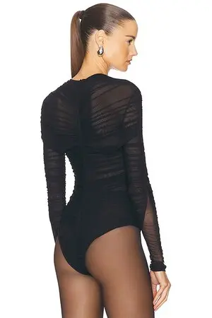 MUGLER Mesh Long Sleeve Bodysuit