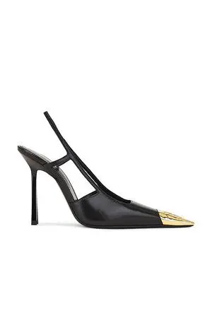 Saint Laurent Jeanne Slingback Pump With Gold Tone Cassandre Hardware - Nero