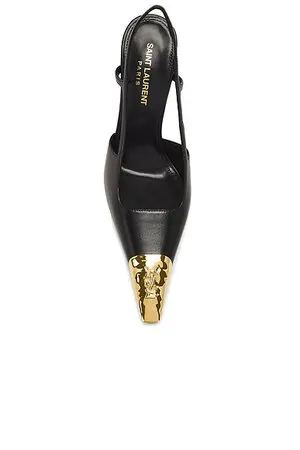 Saint Laurent Jeanne Slingback Pump With Gold Tone Cassandre Hardware - Nero