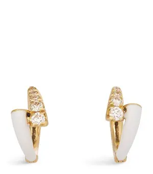 Melissa Kaye Lola Diamond And Enamel Huggie Earrings - Gold