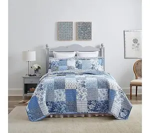 Laura Ashley Paisley Patchwork Bright Blue Full Queen Quilt-sh