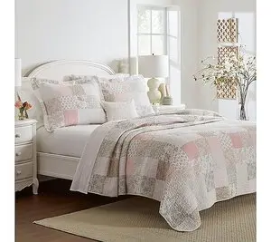 Laura Ashley Celina Patchwork Pink King Quilt-s Ham Set - One-color