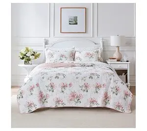 Laura Ashley Honeysuckle Pink Full Queen Quilt- Sham Set - One-color