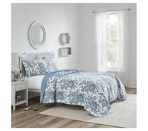 Laura Ashley Bedford Blue King Quilt Set