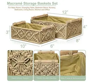 SORBUS 2 Pack Macrame Boho Decor Baskets