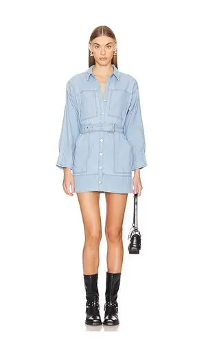 Free People X Esme Mini Denim Shirt Dress - Soft Blue