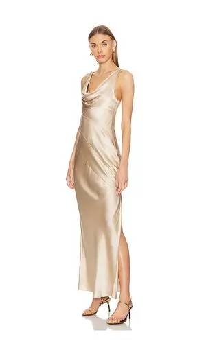 NICHOLAS Sally Cowl Neck Maxi Dress In Metallic Neutral - Pearl