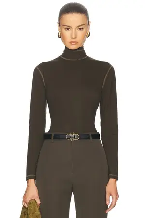Bottega Veneta Long Sleeve Turtleneck Top - Dark Olive