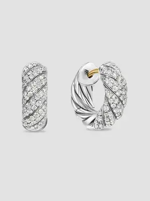 David Yurman Sculpted Cable Hoop Earrings In Sterling Silver With Diamonds, 14.4mm - Diamond