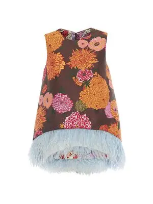 La DoubleJ Women's La Scala Top With Feathers - Jacquard Chocolate  Jacquard Chocolate