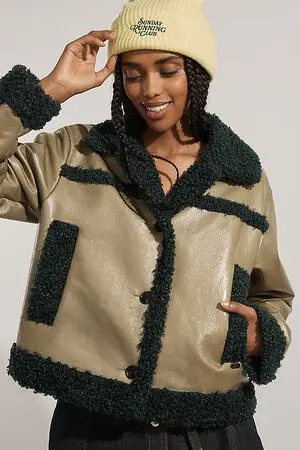 stargirl11/18オリーブ色SサイズFuzzykon変形ジャケット Scotch & Soda Faux-Shearlg Vyl Aviator Jacket In Mint - 69% Off