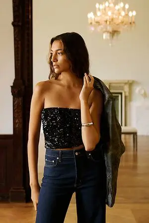 Anthropologie Sequin Tube Top - Black