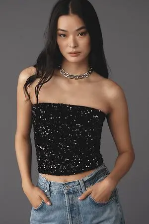Anthropologie Sequin Tube Top - Black