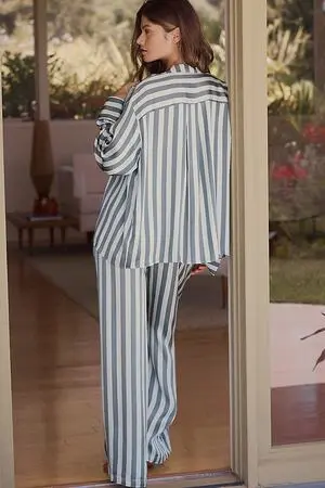 LYREBIRD Silky Pajama Pants Green Pattern