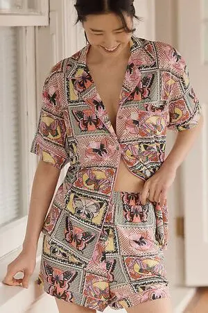 LYREBIRD Modaluxe Short Sleeve Pajama Shirt Orange Pattern